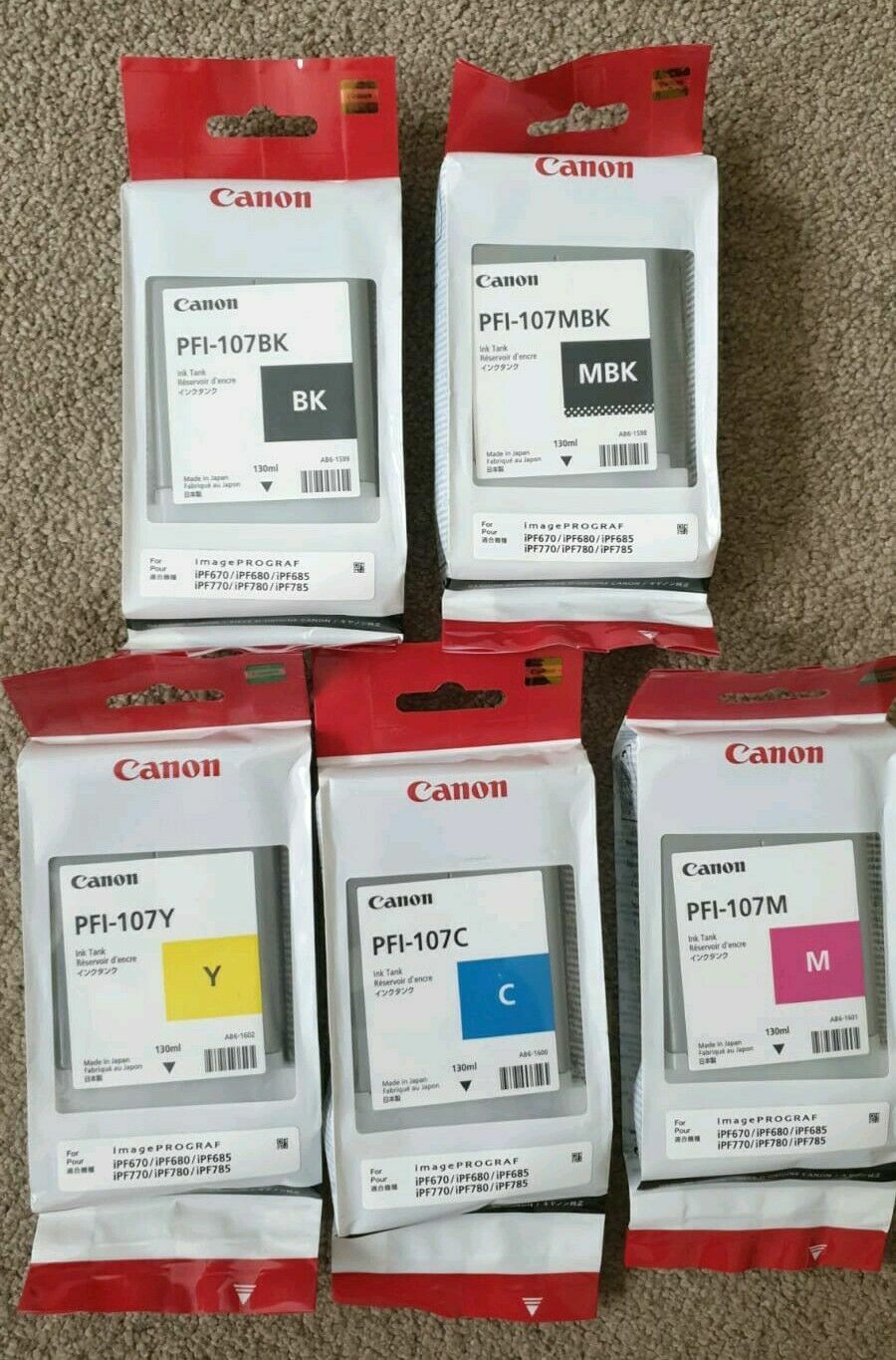 Genuine lot of Canon PFI-107 Ink Cartridges (130ml) - FREE UK DELIVERY